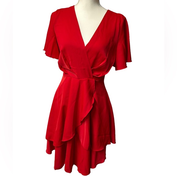 Dresses | Red Ruffle Layer Dress Above The Knee Flattering V Front Size ...